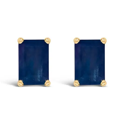 HAUS OF BRILLIANCE 14k Gold Emerald Cut Gemstone Stud Earrings - Blue Sapphire | Yellow